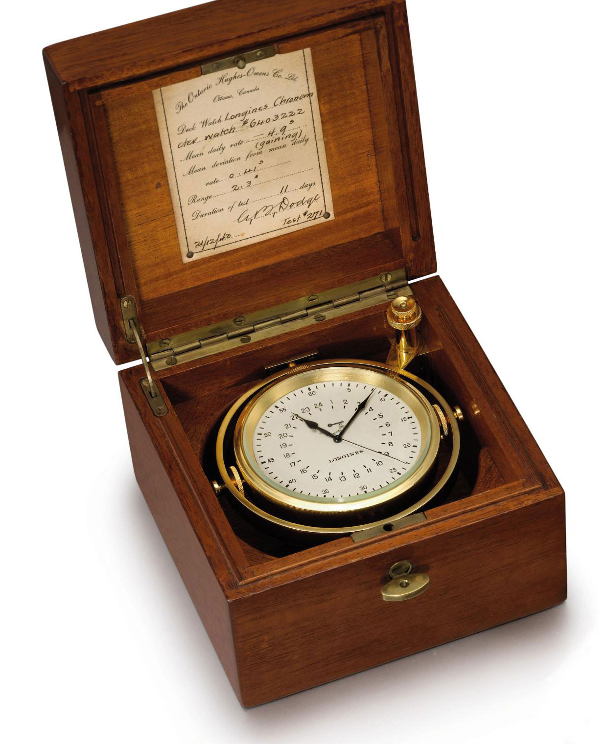 Longines. A small gilt metal keyless marine chronometer with sweep ...