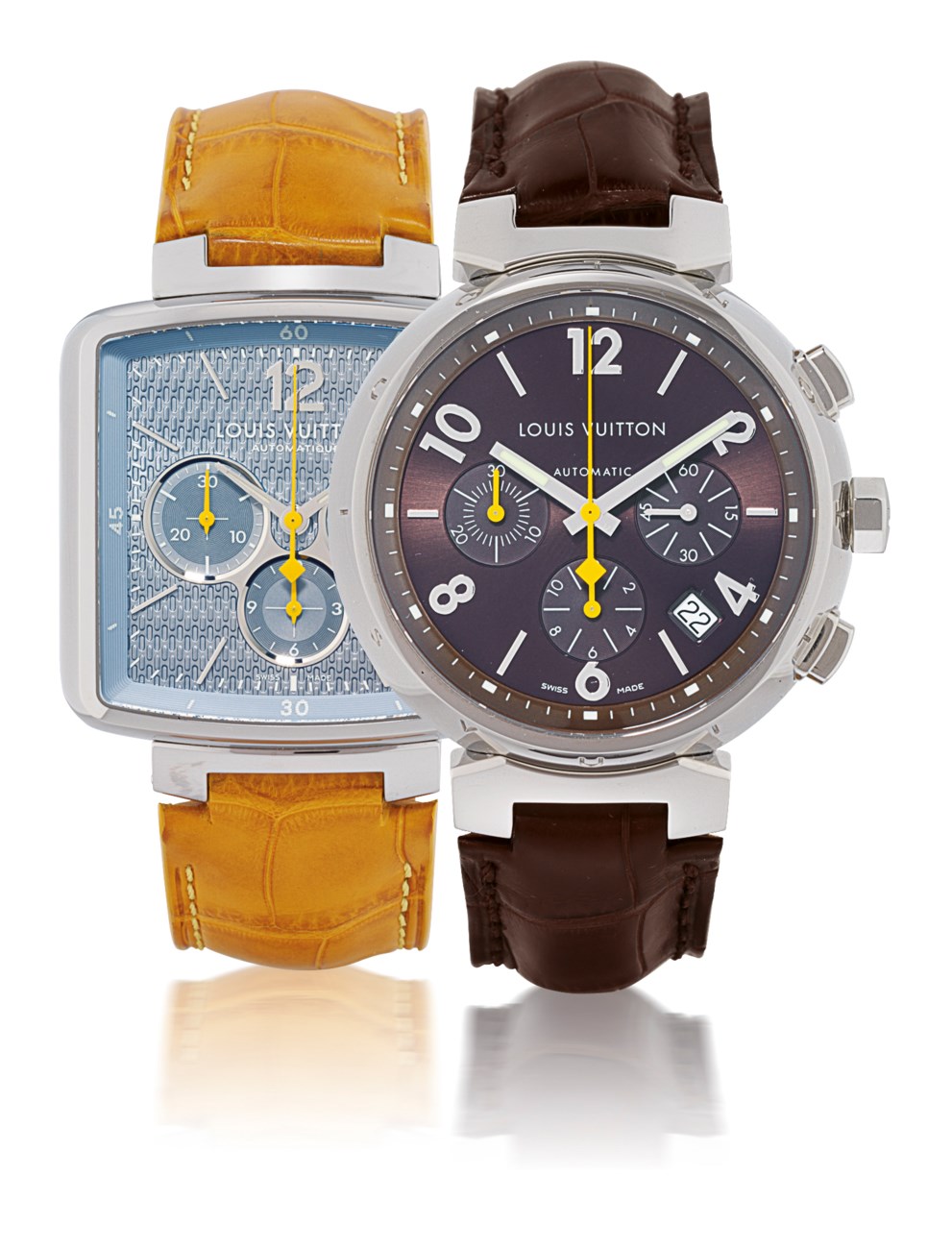 LOUIS VUITTON SET OF TWO STAINLESS STEEL AUTOMATIC CHRONOGRAPH WRISTWATCHES