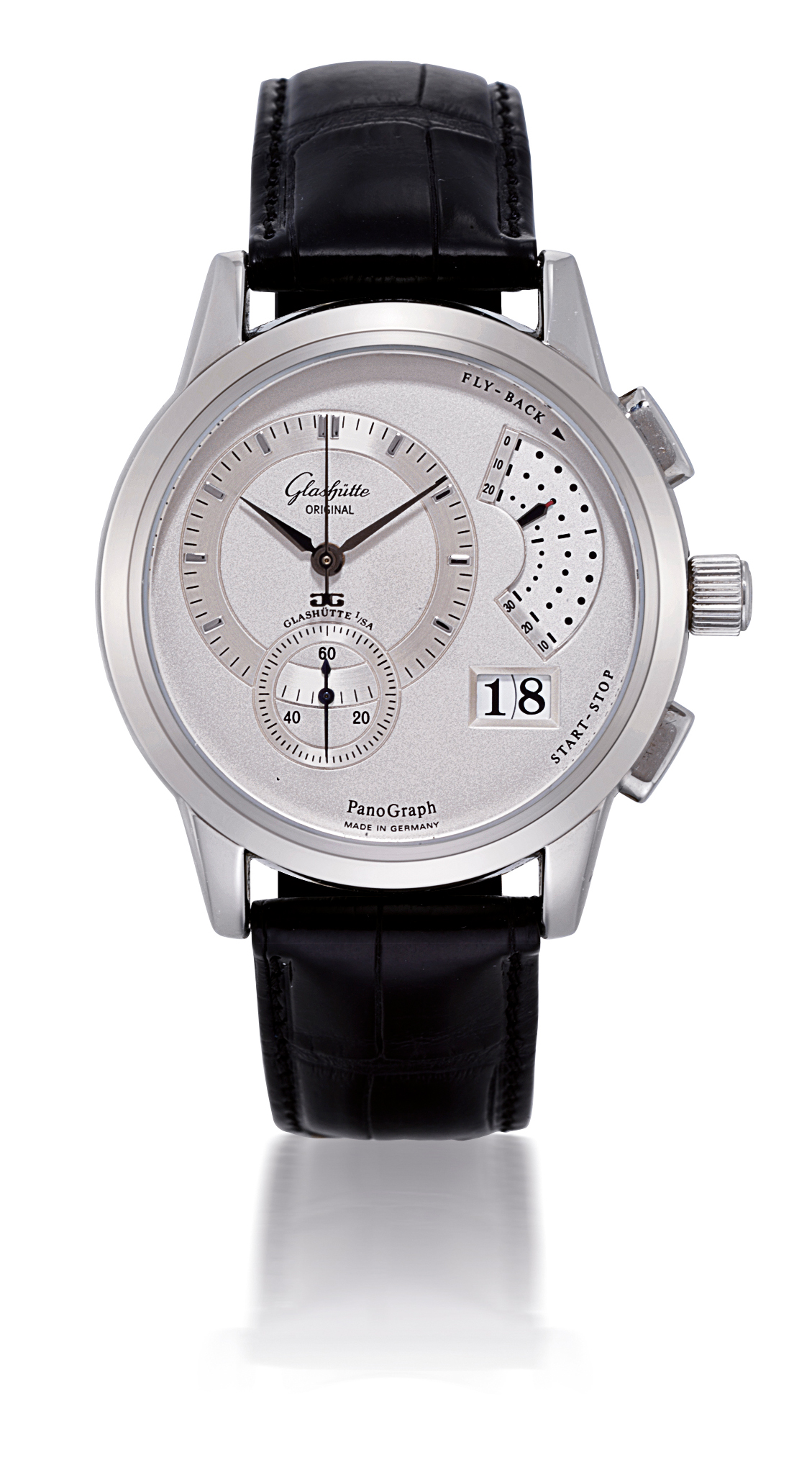 GLASHÜTTE ORIGINAL, PANOGRAPH STAINLESS STEEL MANUALLY-WOUND FLYBACK ...