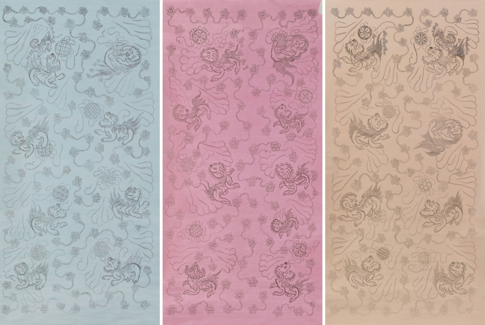 THREE SHEETS OF IMPERIAL COLOURED WAXED PAPER, QING DYNASTY, 18TH/19TH ...