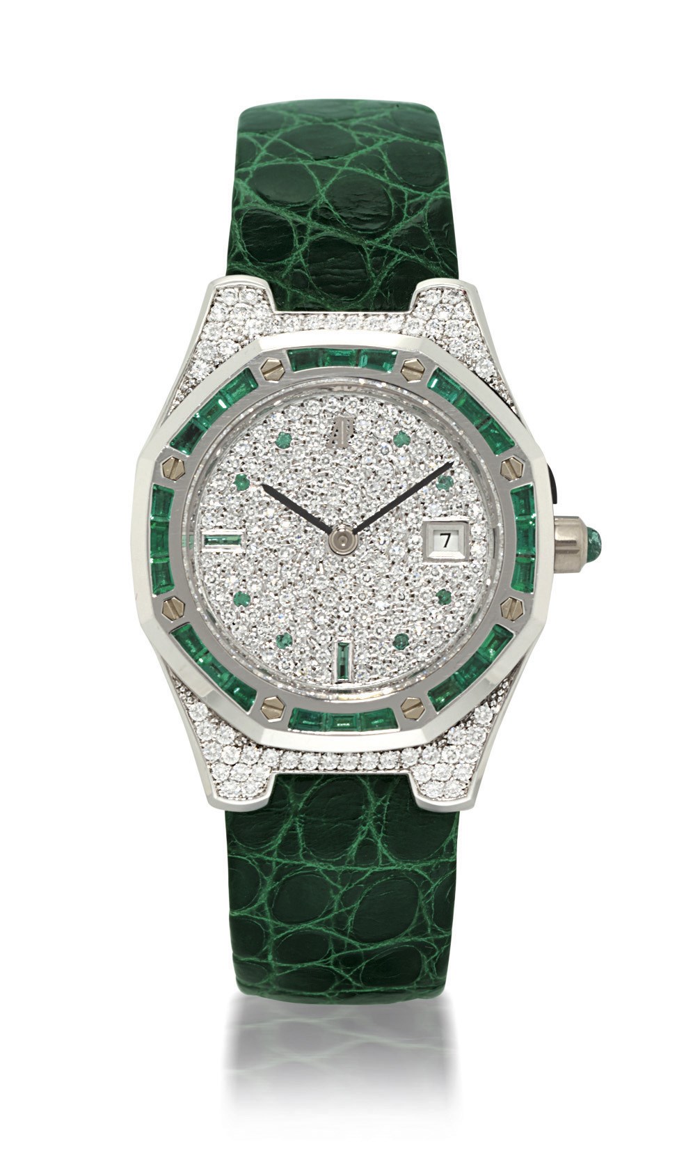 AUDEMARS PIGUET, ROYAL OAKLADY'S WHITE GOLD, DIAMOND AND EMERALD-SET ...