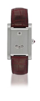 CARTIER, TANK À GUICHETPLATINUM MANUALLY-WOUND JUMP HOUR WRISTWATCH ...