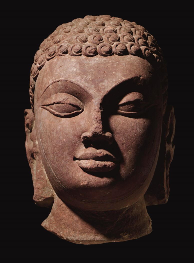 A highly important mottled red sandstone head of a Jina , INDIA ...