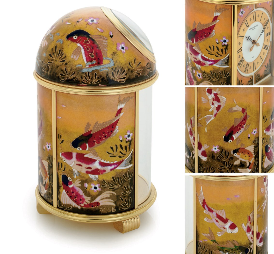 PATEK PHILIPPE. A FINE AND UNIQUE GILT BRASS SOLAR POWERED DESK CLOCK ...