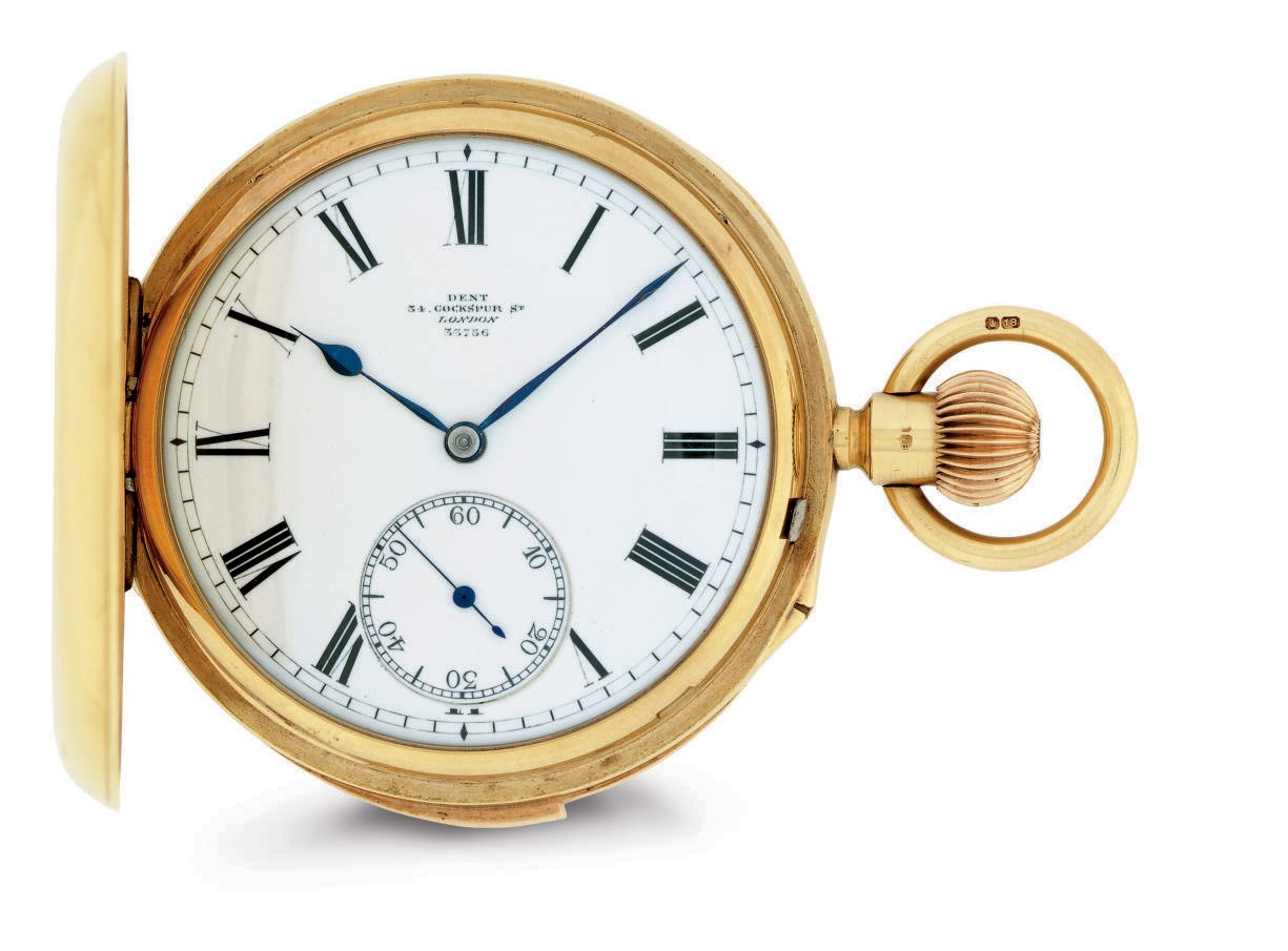 DENT. A HEAVY 18K GOLD HUNTER CASE MINUTE REPEATING KEYLESS LEVER WATCH ...