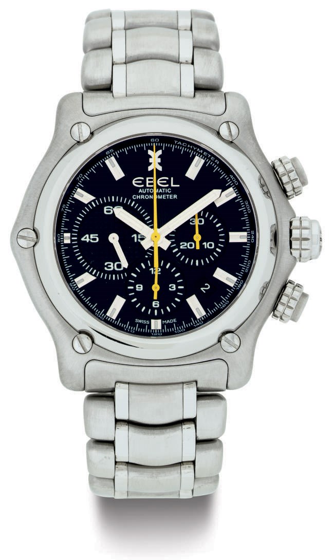EBEL. A STAINLESS STEEL AUTOMATIC CHRONOGRAPH WRISTWATCH WITH DATE AND ...