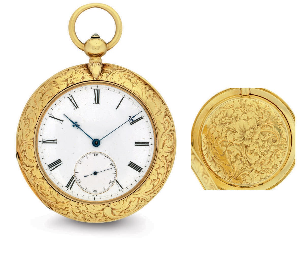 GERTH. A FINE AND UNUSUAL 18K GOLD CABRIOLET OPENFACE PAIR CASED POCKET ...