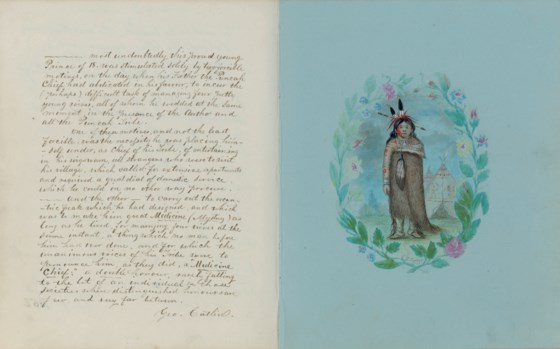 CATLIN, George (1796-1872). Original ink and watercolor drawing signed ...