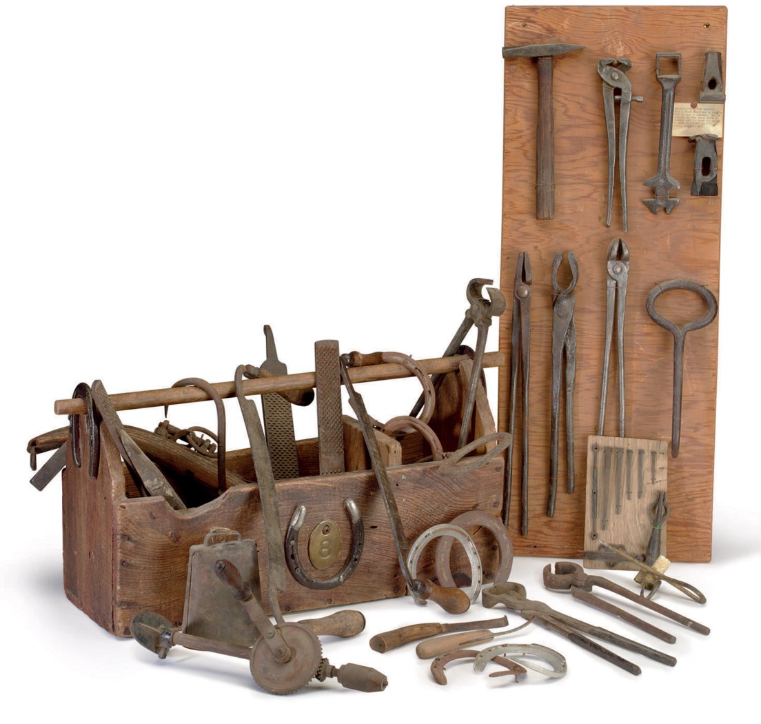 A COLLECTION OF IRON RANCH TOOLS