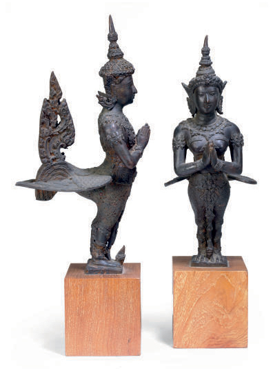 TWO THAI BRONZE 'KINNARA' FIGURES,