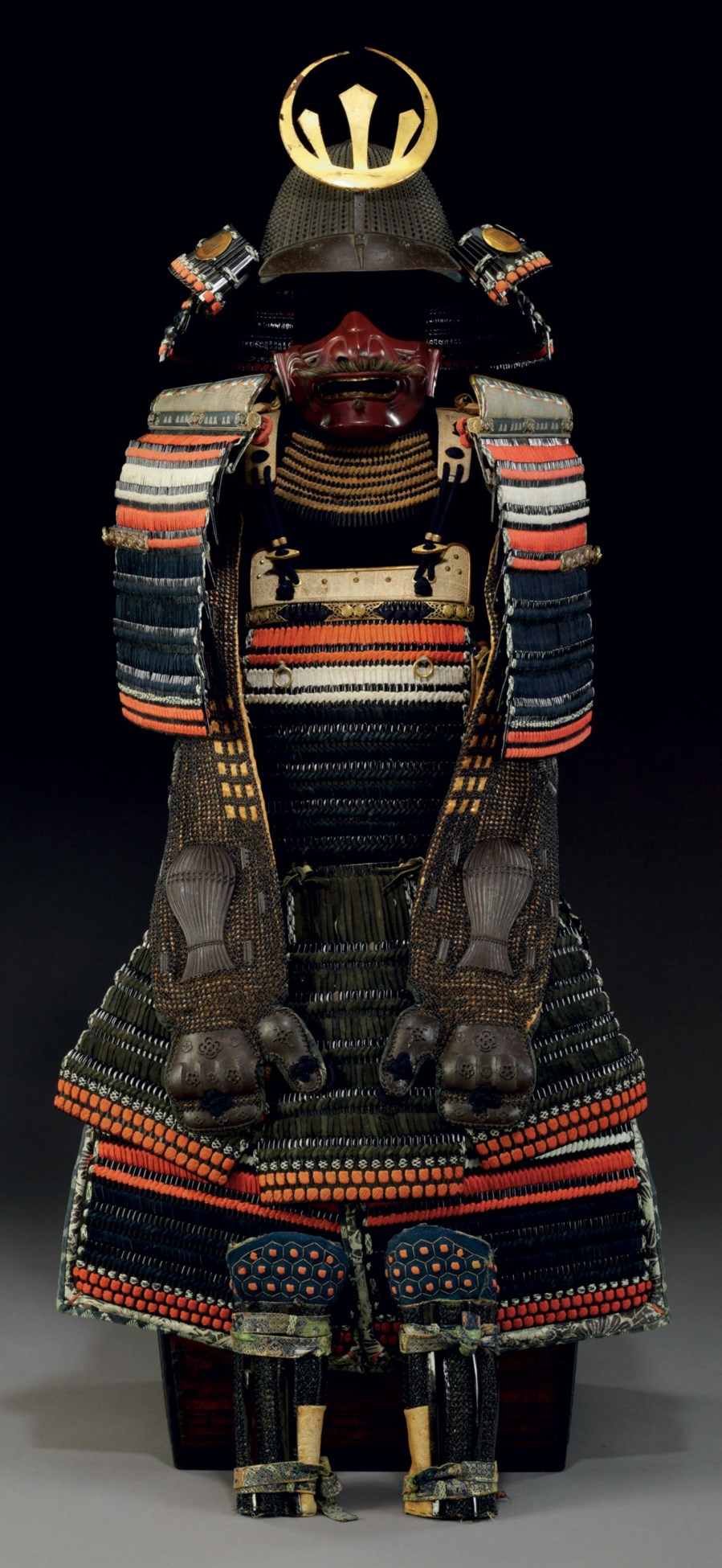An orange, white and blue-laced do maru armor , HELMET SIGNED SOSHU JU ...
