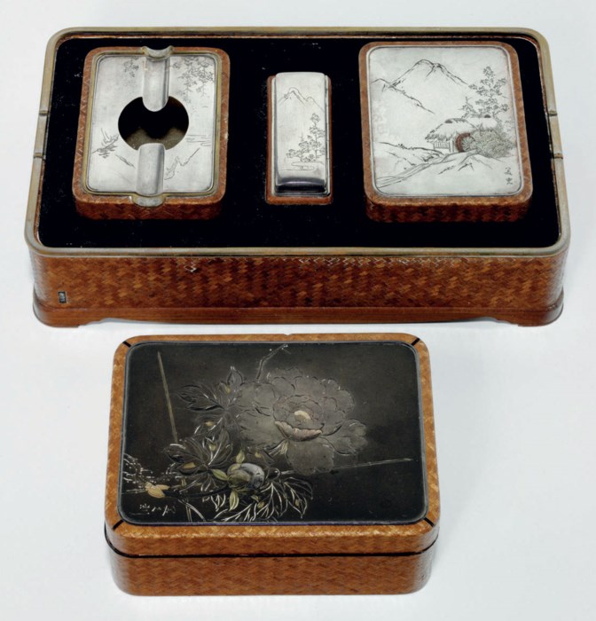 A silver-mounted smoking set and box , MEIJI PERIOD (EARLY 20TH CENTURY ...
