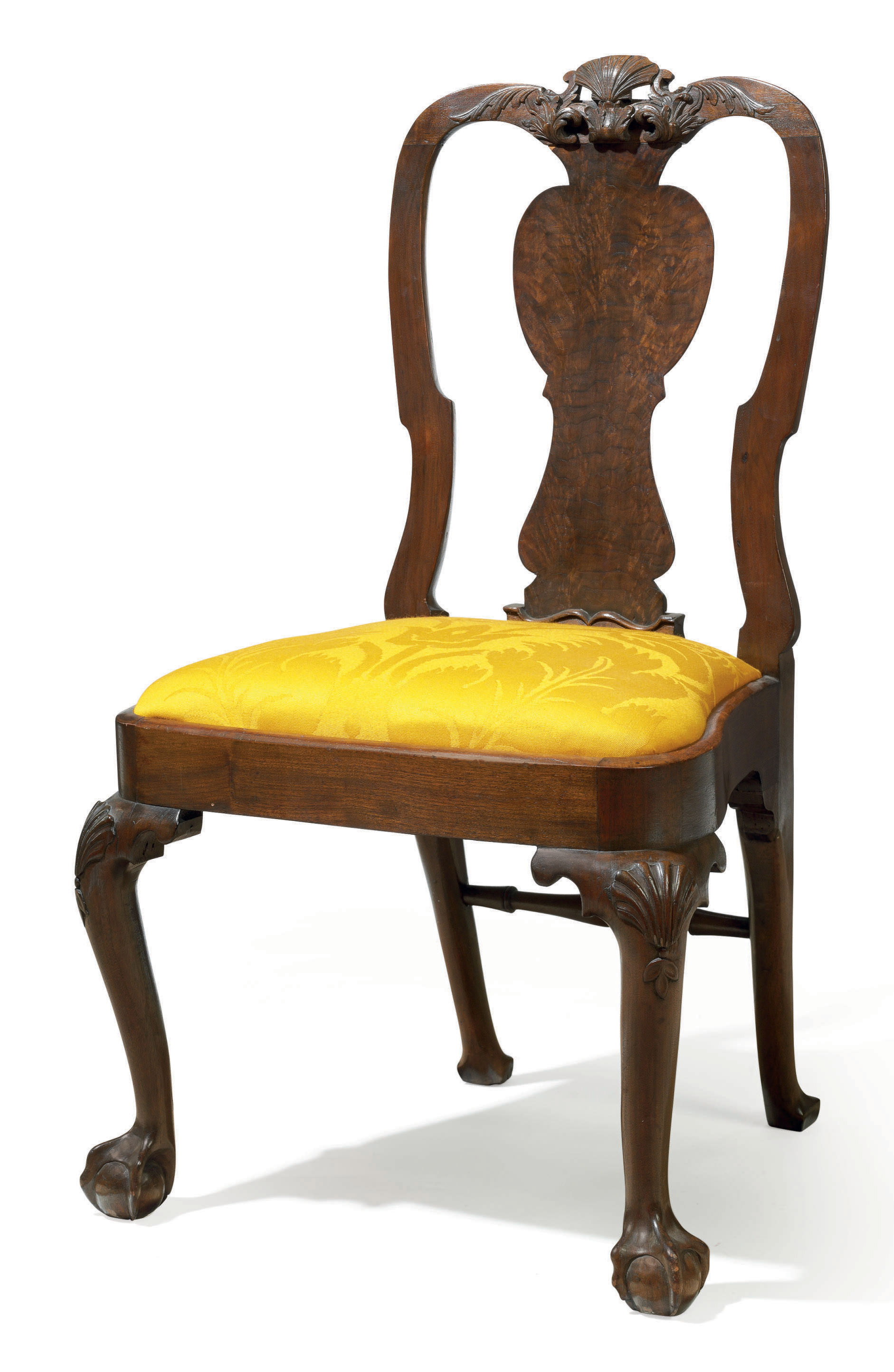 THE SCHUYLER-VAN RENSSELAER QUEEN ANNE CARVED AND FIGURED WALNUT SIDE CHAIR