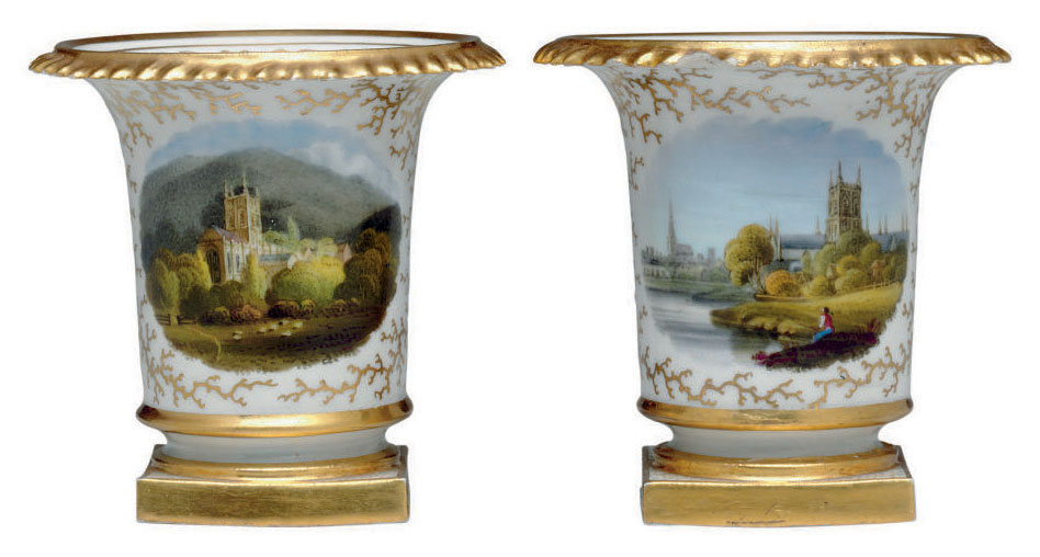 A WORCESTER (FLIGHT, BARR & BARR) PORCELAIN TOPOGRAPHICAL THREE-PIECE ...