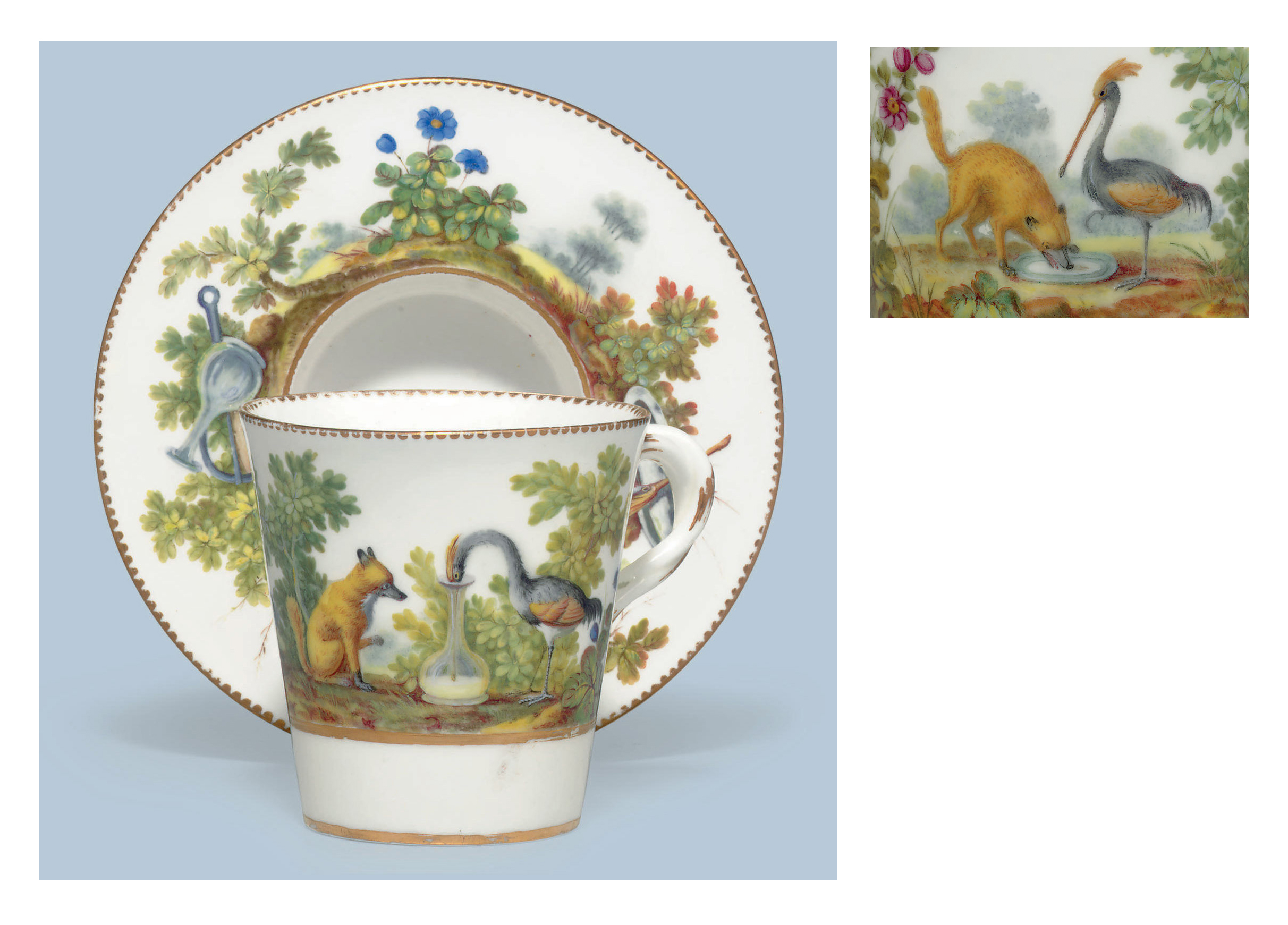 TWO SEVRES PORCELAIN PALE-YELLOW GROUND CUPS AND SAUCERS (GOBELETS ...