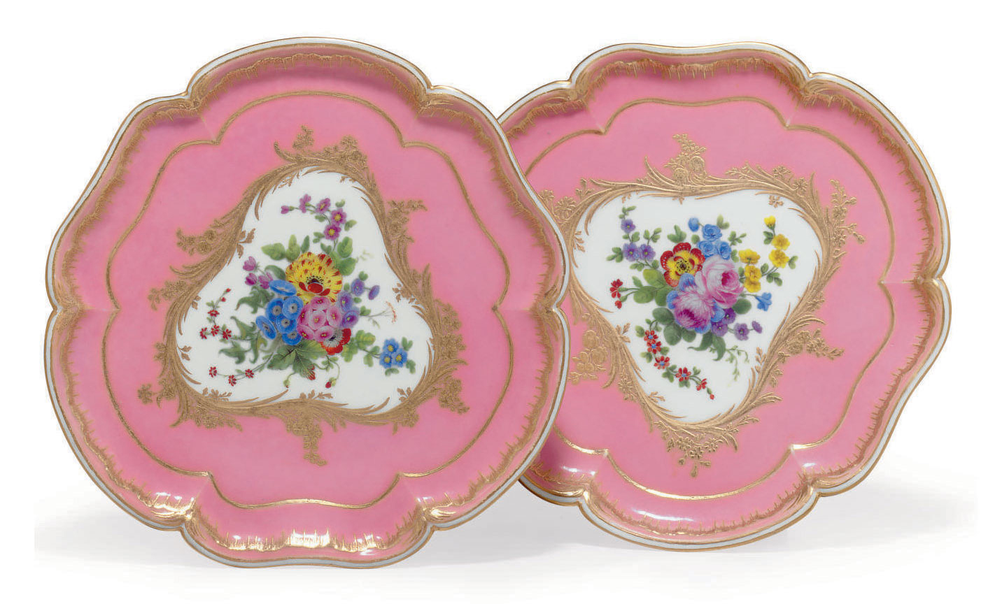 TWO SEVRES PORCELAIN PALE-YELLOW GROUND CUPS AND SAUCERS (GOBELETS ...