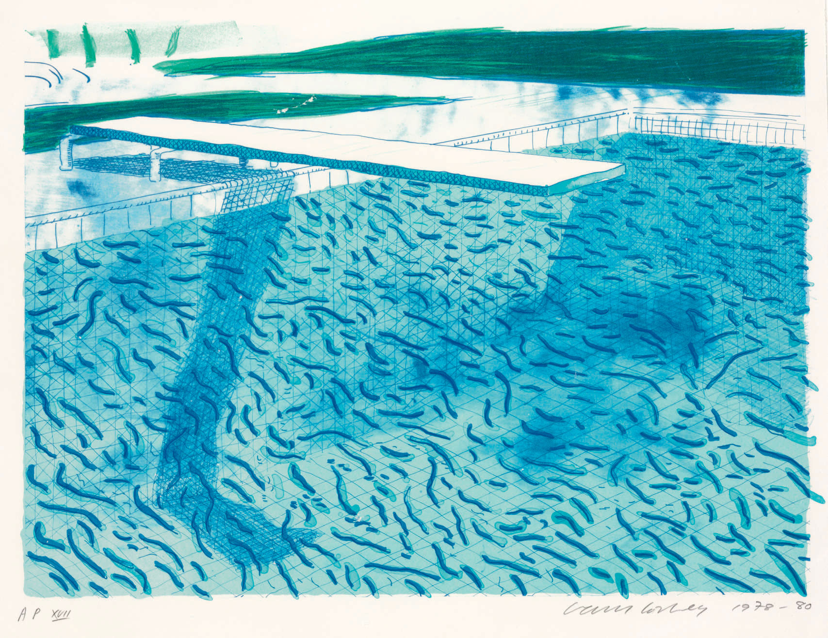 DAVID HOCKNEY , Lithograph of Water made of thick and thin lines and ...