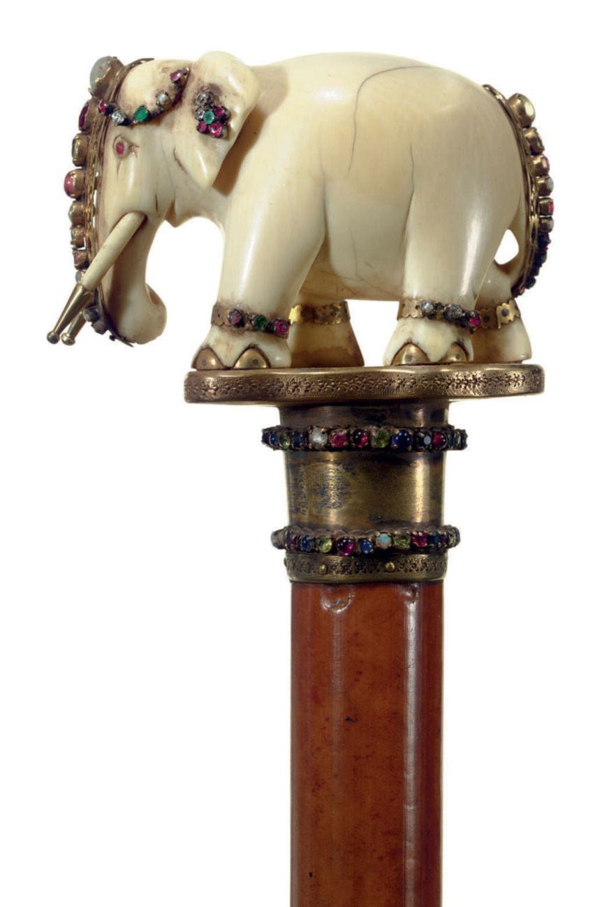 AN INDIAN JEWELED AND IVORY CANE , LATE 19TH/EARLY 20TH CENTURY ...