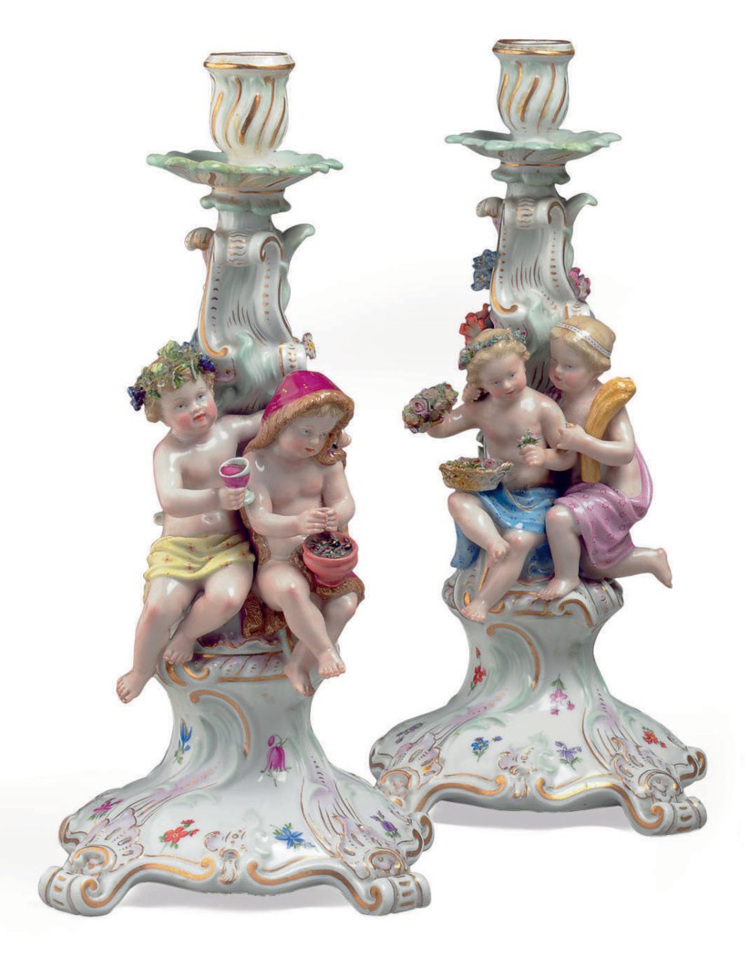 A PAIR OF MEISSEN PORCELAIN FIGURAL CANDLESTICKS , LATE 19TH/20TH ...