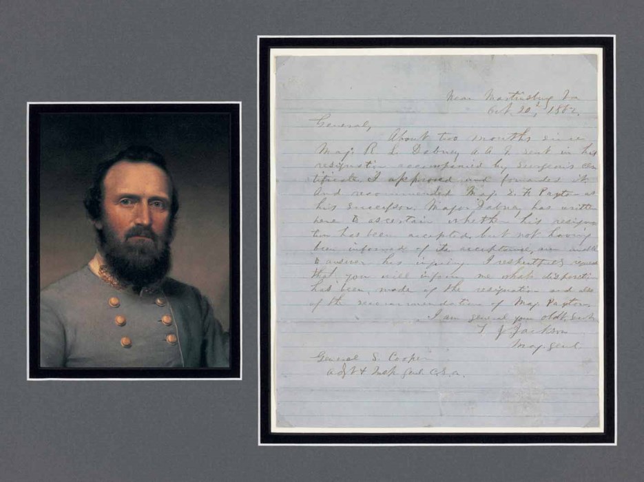 [CIVIL WAR]. JACKSON, Thomas J. ("Stonewall") (1824-1863), General, C.S ...