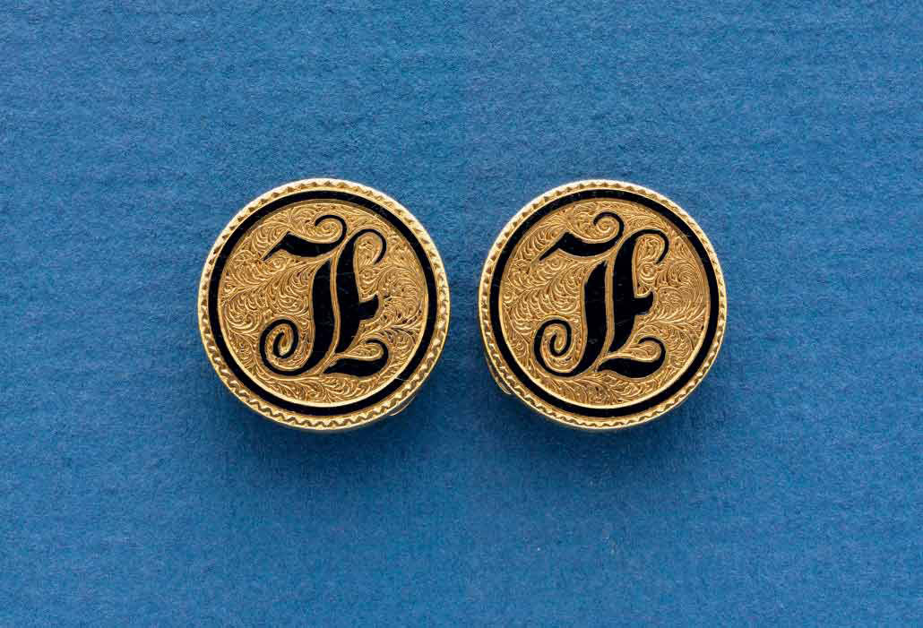 LINCOLN, Abraham. Gold and black enamel monogrammed cuff-links, owned ...