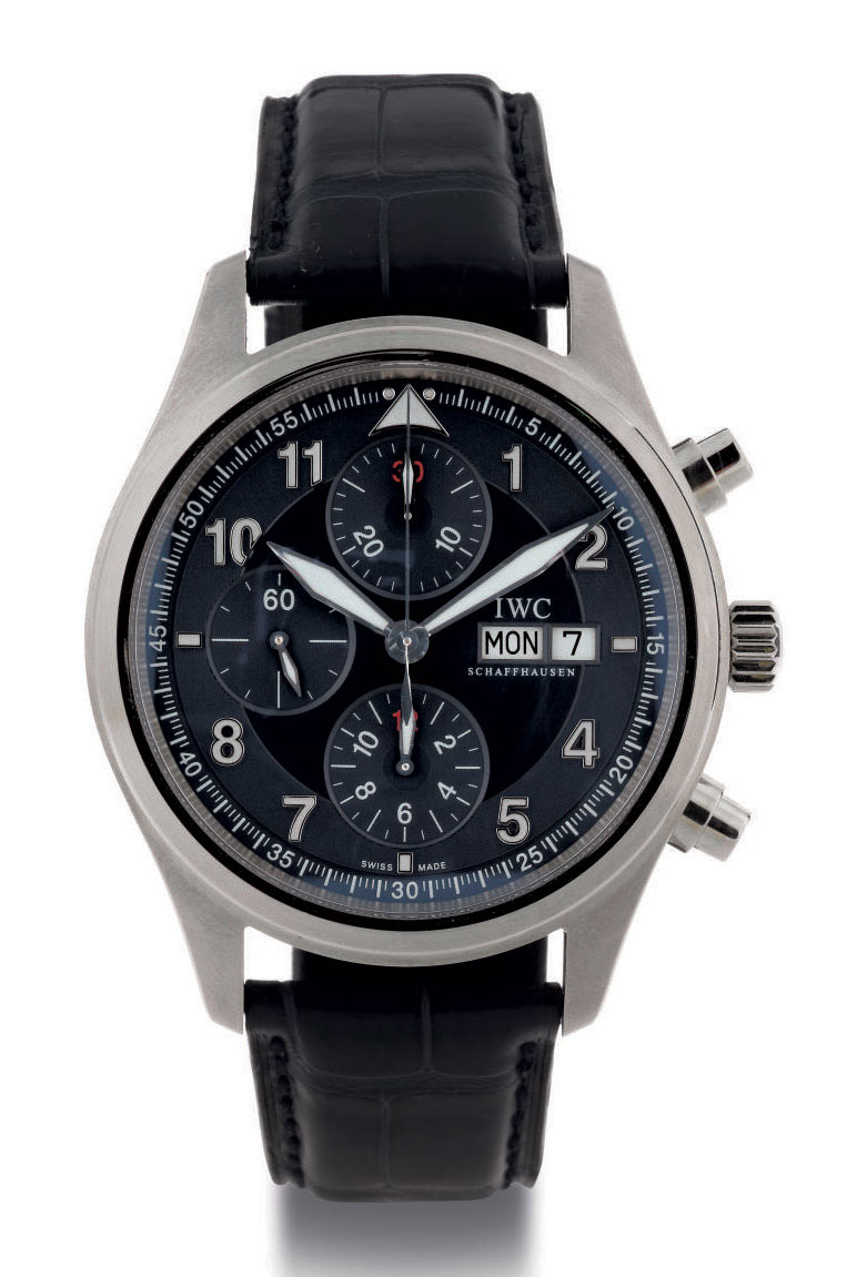 IWC. A LIMITED EDITION STAINLESS STEEL AUTOMATIC CHRONOGRAPH WRISTWATCH ...