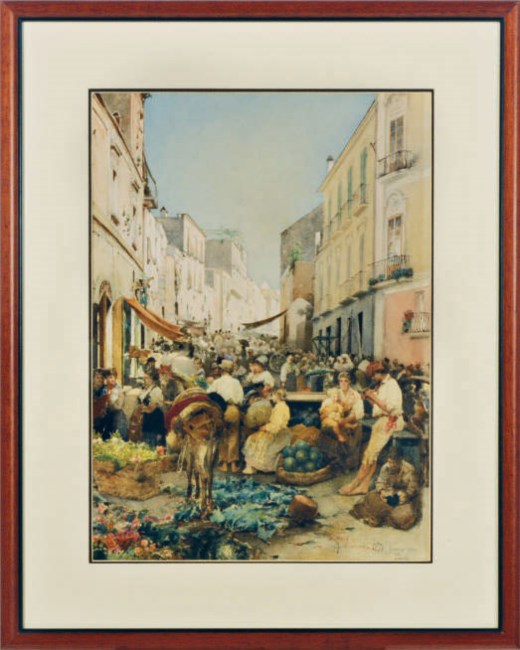 Gustavo Simoni (Italian, 1845-1926) , Busy market scene in Resina ...