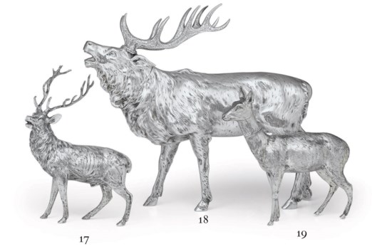 A GERMAN SILVER MODEL OF A FOURTEEN-POINT STAG