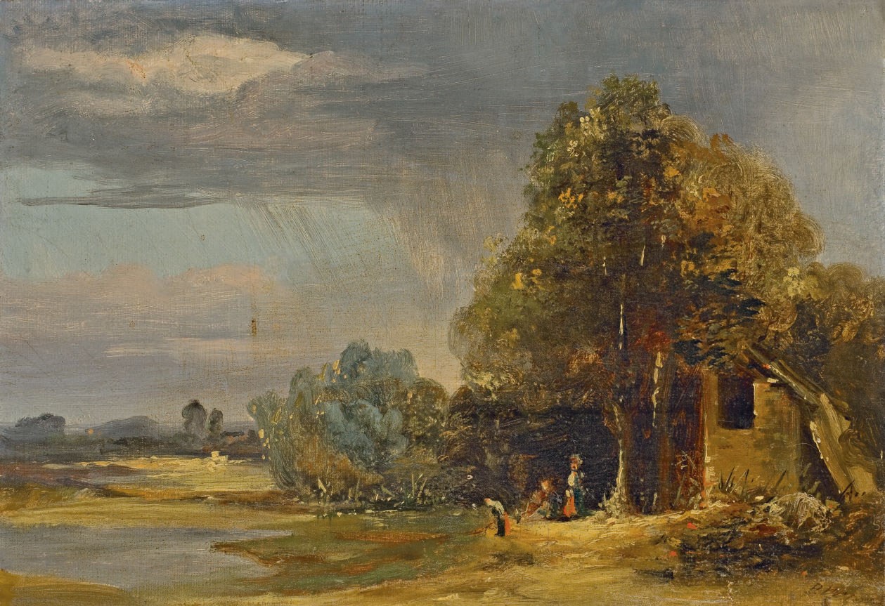 PAUL HUET (PARIS 1803-1869) , Paysage animé au bord d'un lac | Christie's