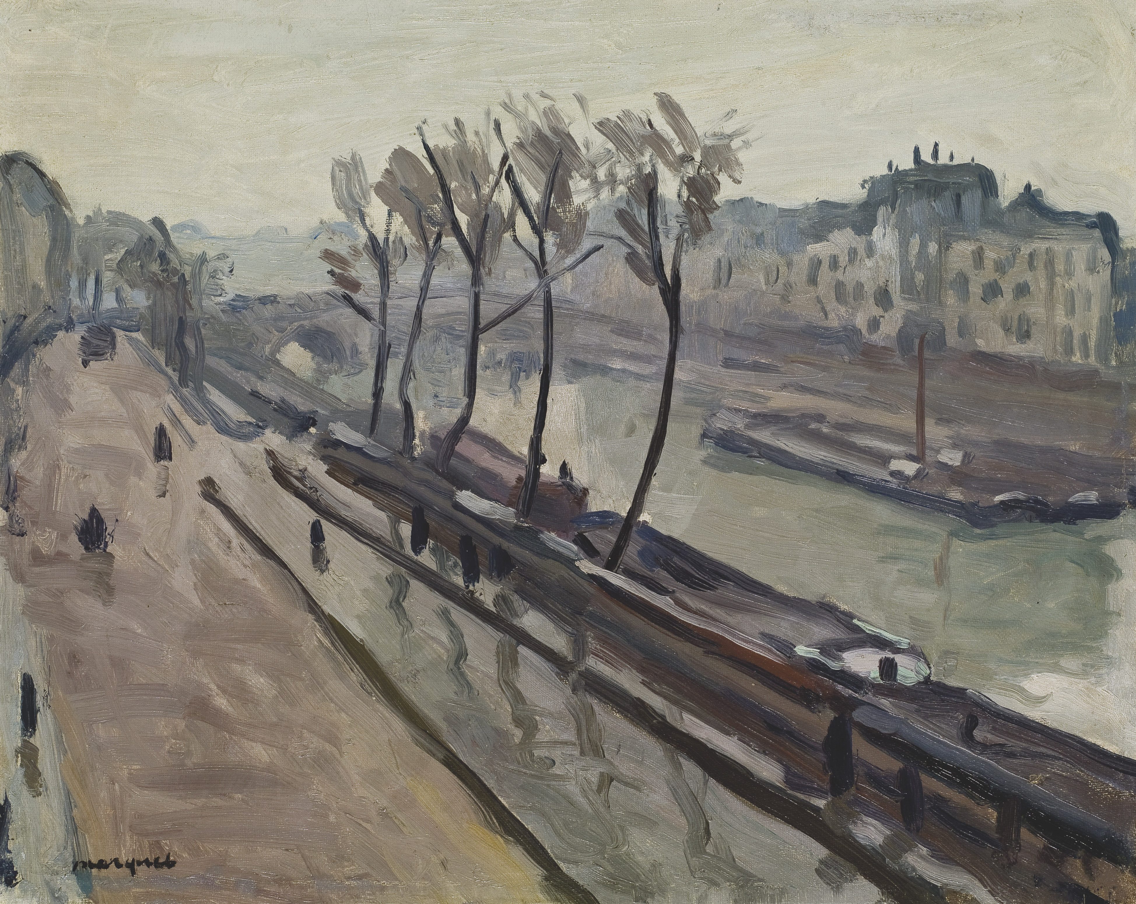 ALBERT MARQUET (1875-1947) , Le quai des Grands-Augustins sous la pluie ...