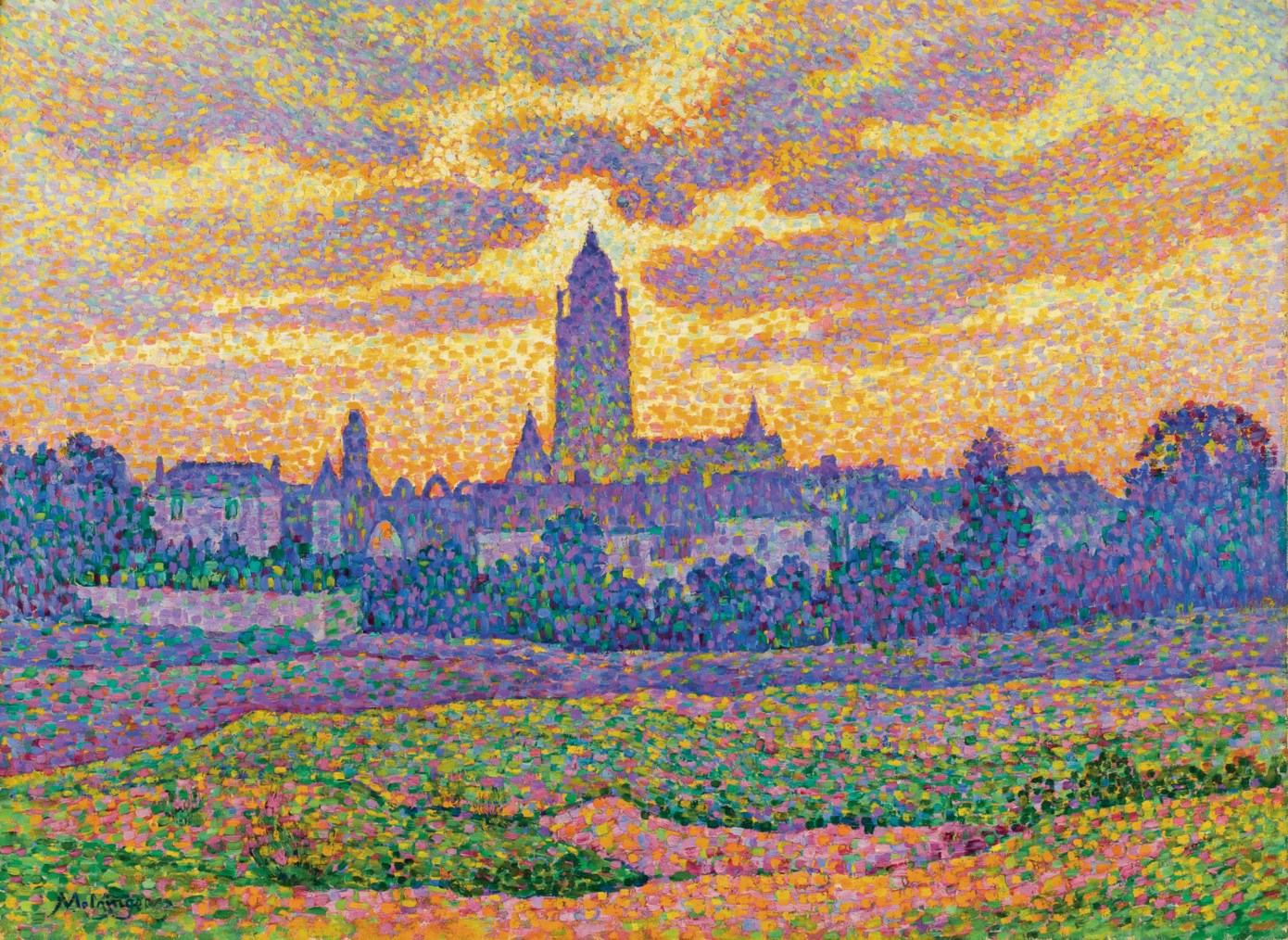 JEAN METZINGER (1883-1956) , La tour de Batz au coucher du soleil ...