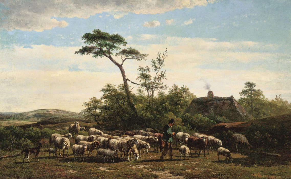 Simon van den Berg (Overschie 1812-1891 Arnhem) , Herding the flock ...