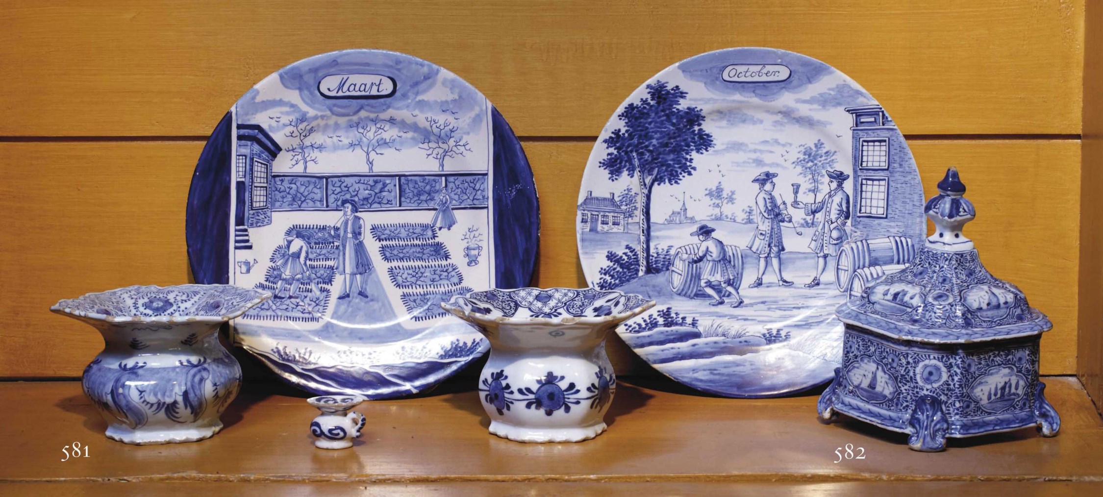 A Dutch Delft blue and white tobacco pot and cover , MARKED WVDB FOR ...