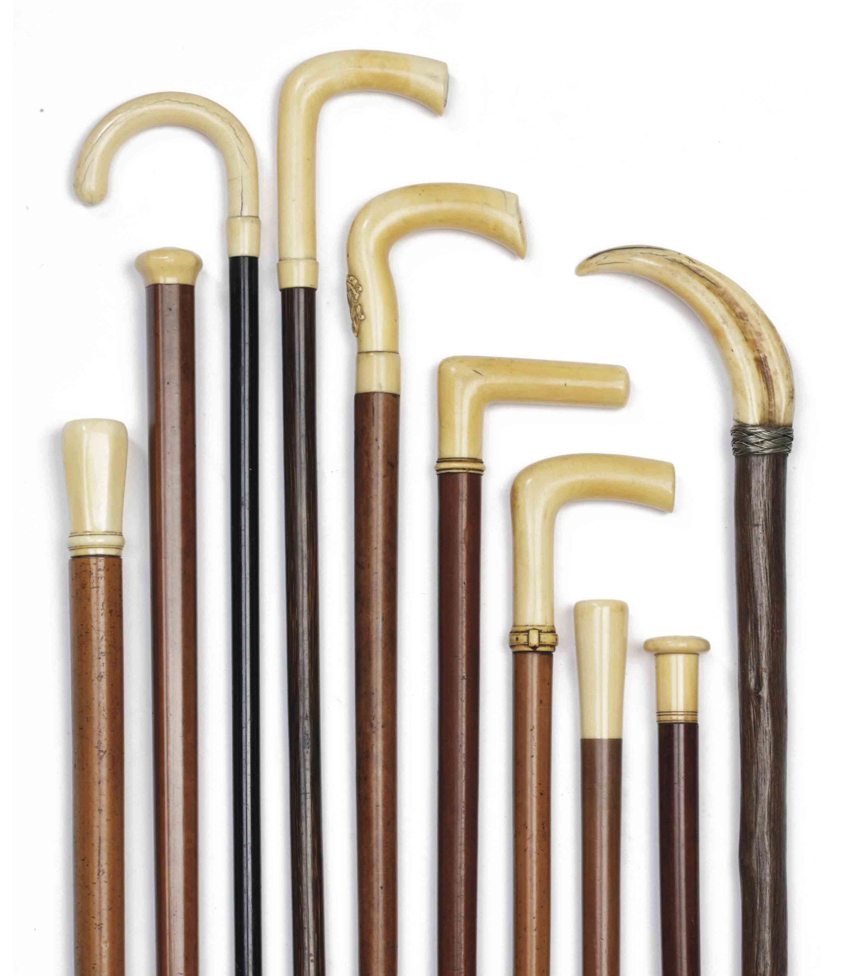 A COLLECTION OF TEN VARIOUS IVORY MOUNTED CANES , 18TH AND 19TH CENTURY ...