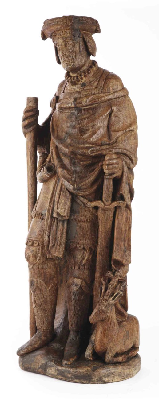 A CARVED OAK FIGURE OF SAINT HUBERTUS , NORTHERN NETHERLANDS, CIRCA ...