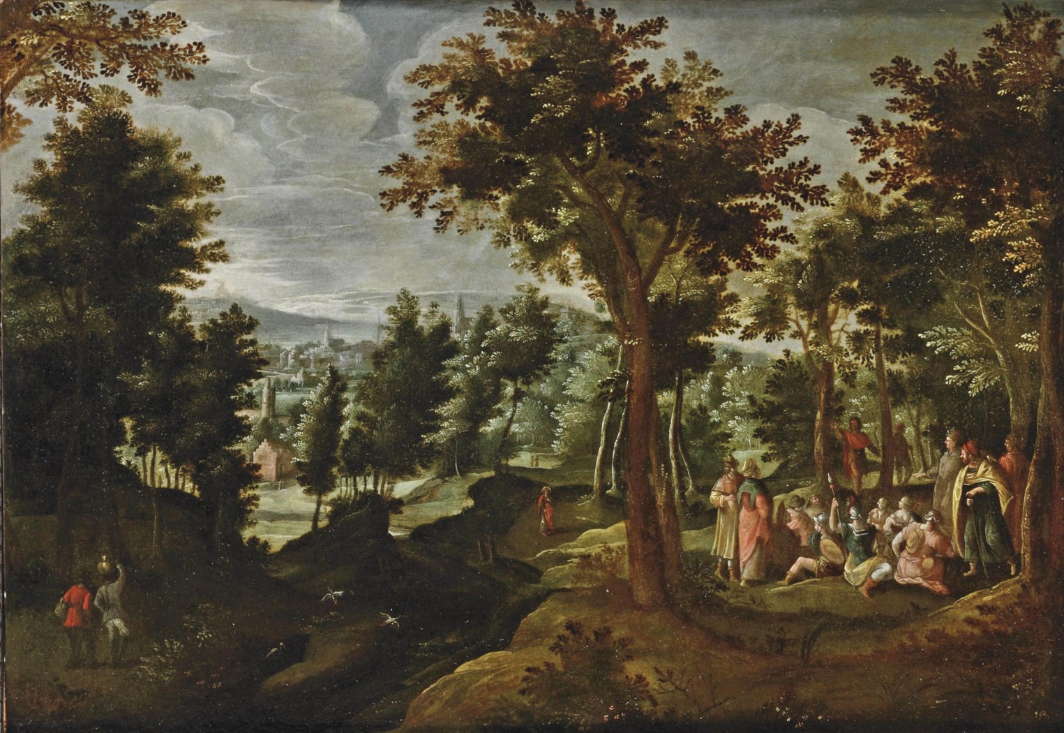 Circle of Gillis van Coninxloo II (Antwerp 1544-1606 Amsterdam) , A wooded landscape with St ...