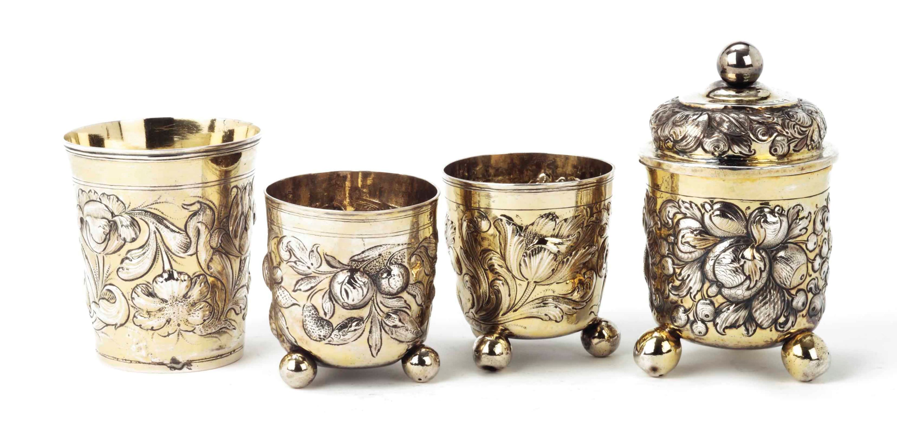 Four various German silver-gilt cups