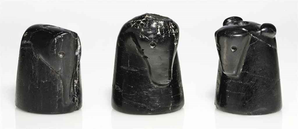 THREE CARVED JET CHESS PIECES