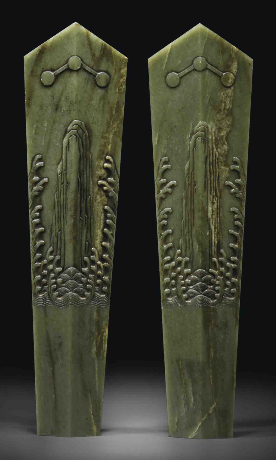 A RARE PAIR OF LARGE SPINACH-GREEN JADE CEREMONIAL TABLETS , QIANLONG ...