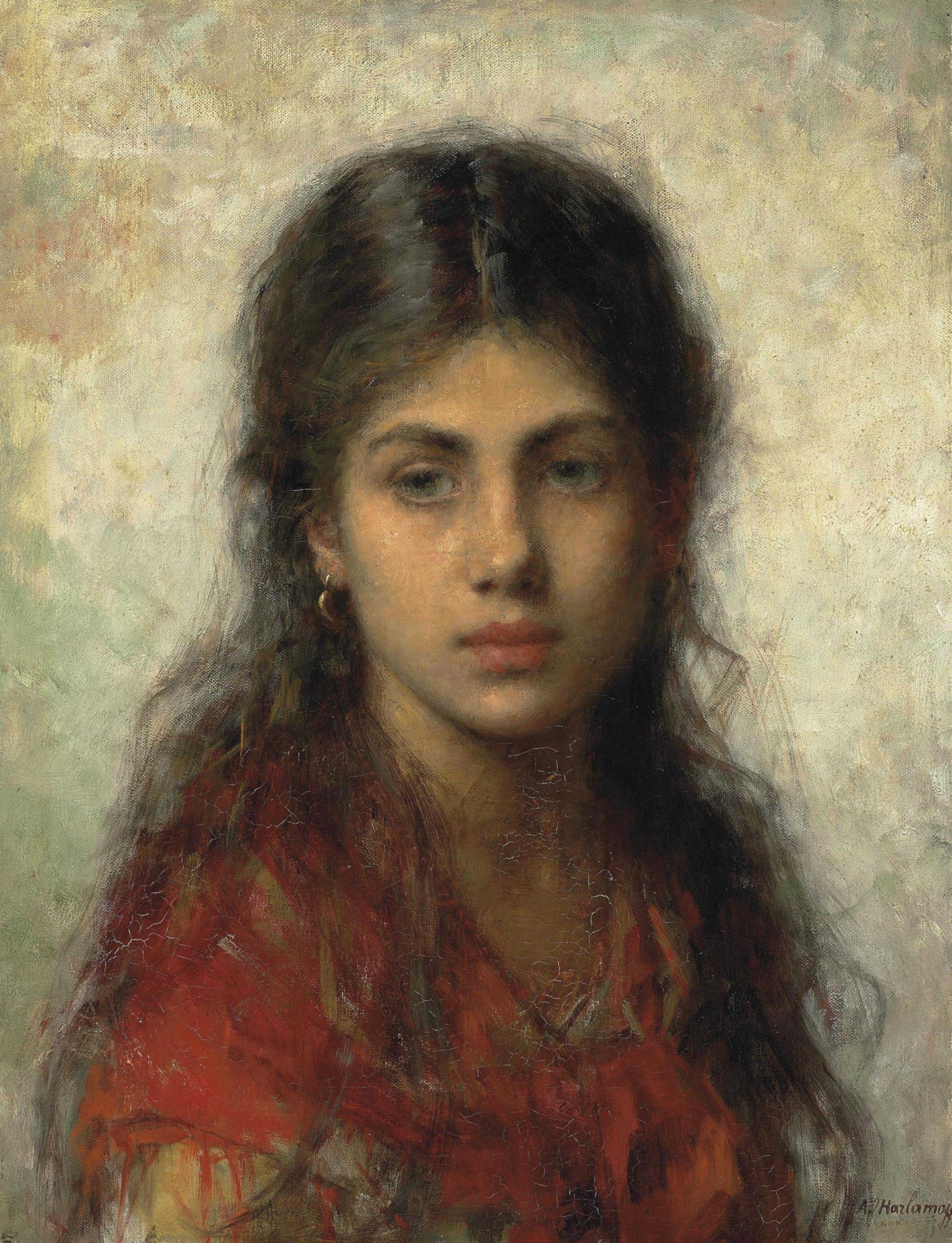 Alexei Harlamoff (1840-1925) , Girl with a red shawl | Christie's