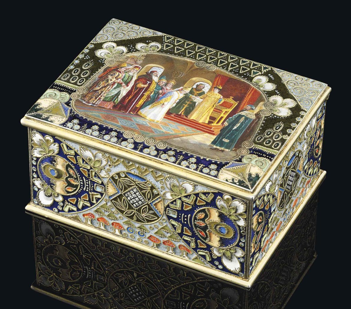 A SILVER-GILT CLOISONNÉ AND EN PLEIN ENAMEL TABLE BOX , MARKED K ...