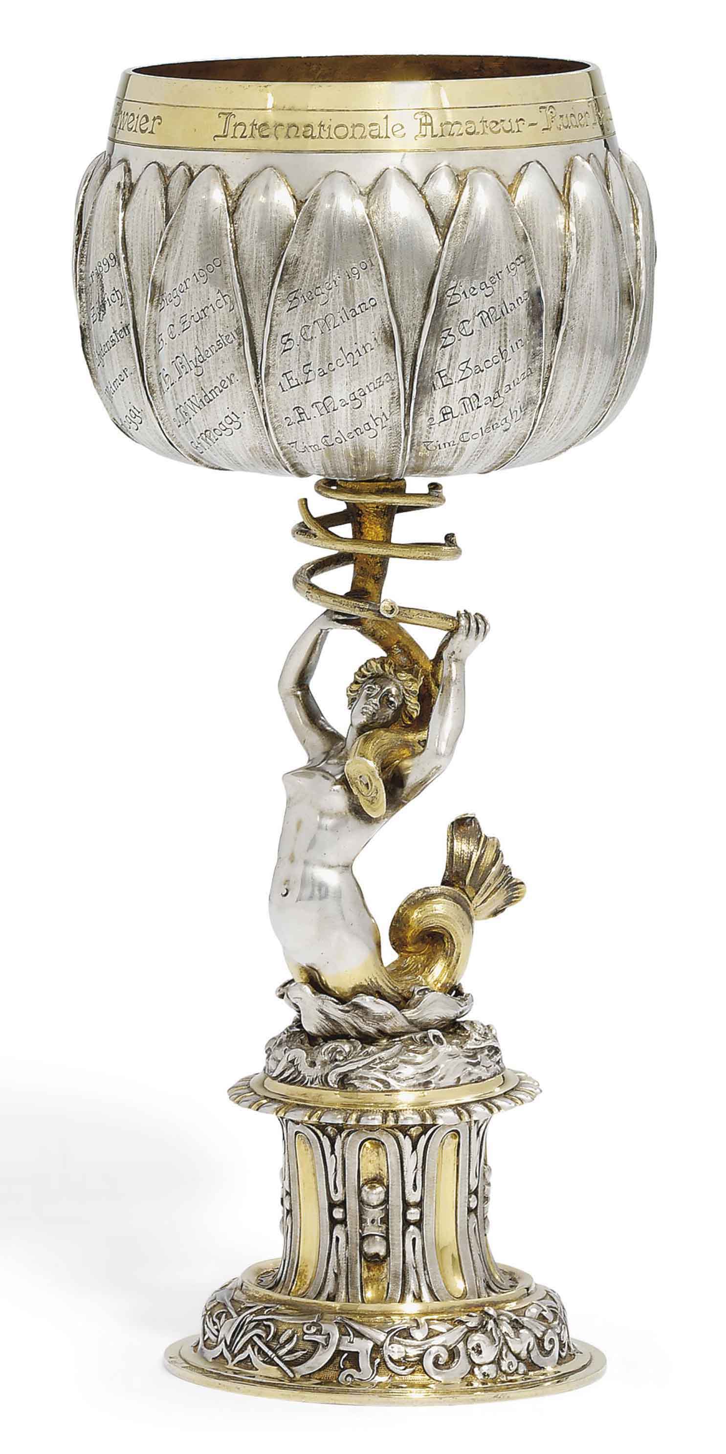 A FRENCH SILVER-GILT, 'GEM'-SET AND ENAMEL CHALICE AND PATEN , MARK OF ...