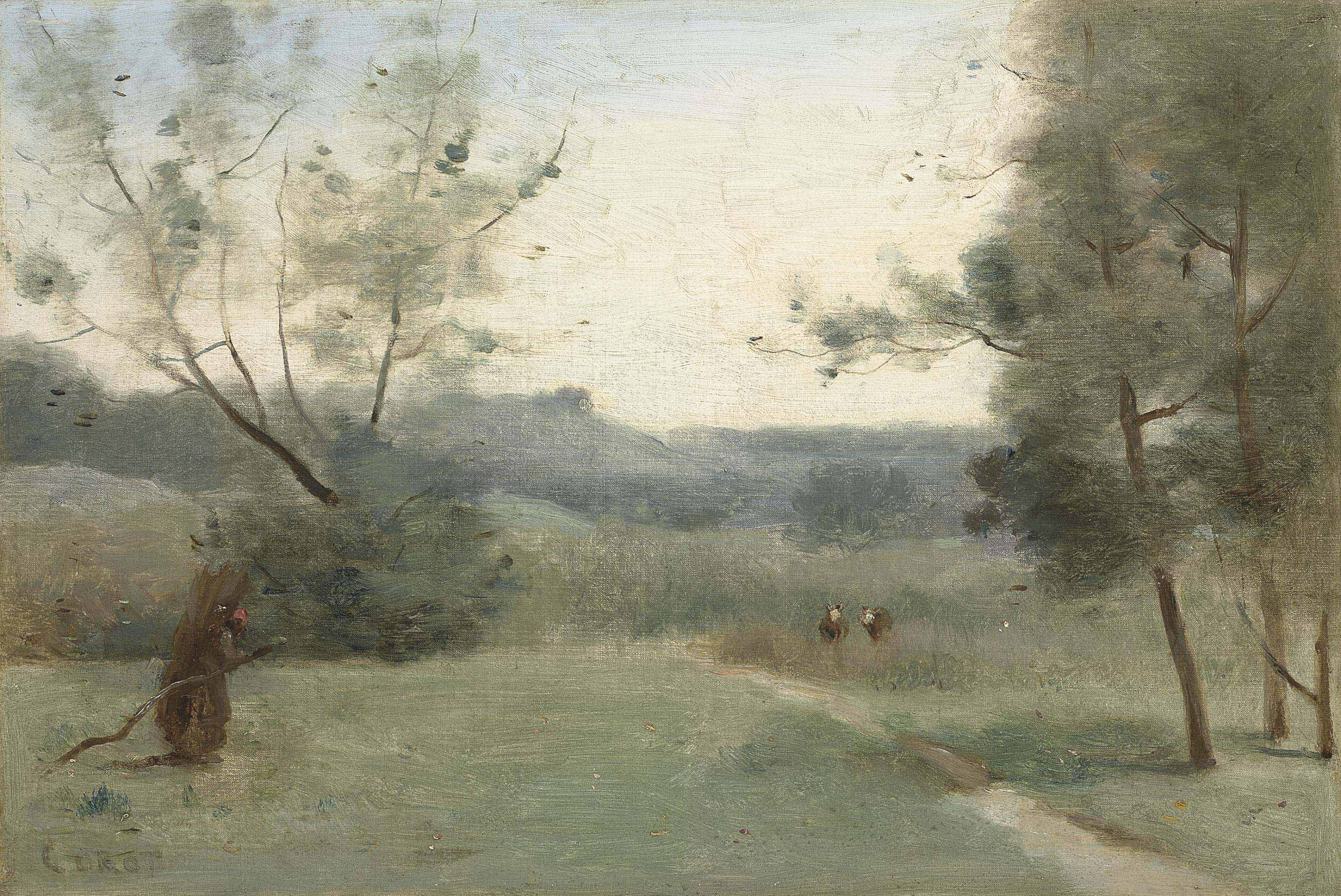 Jean-Baptiste-Camille Corot (French, 1796-1875) , Ramasseuse de bois ...