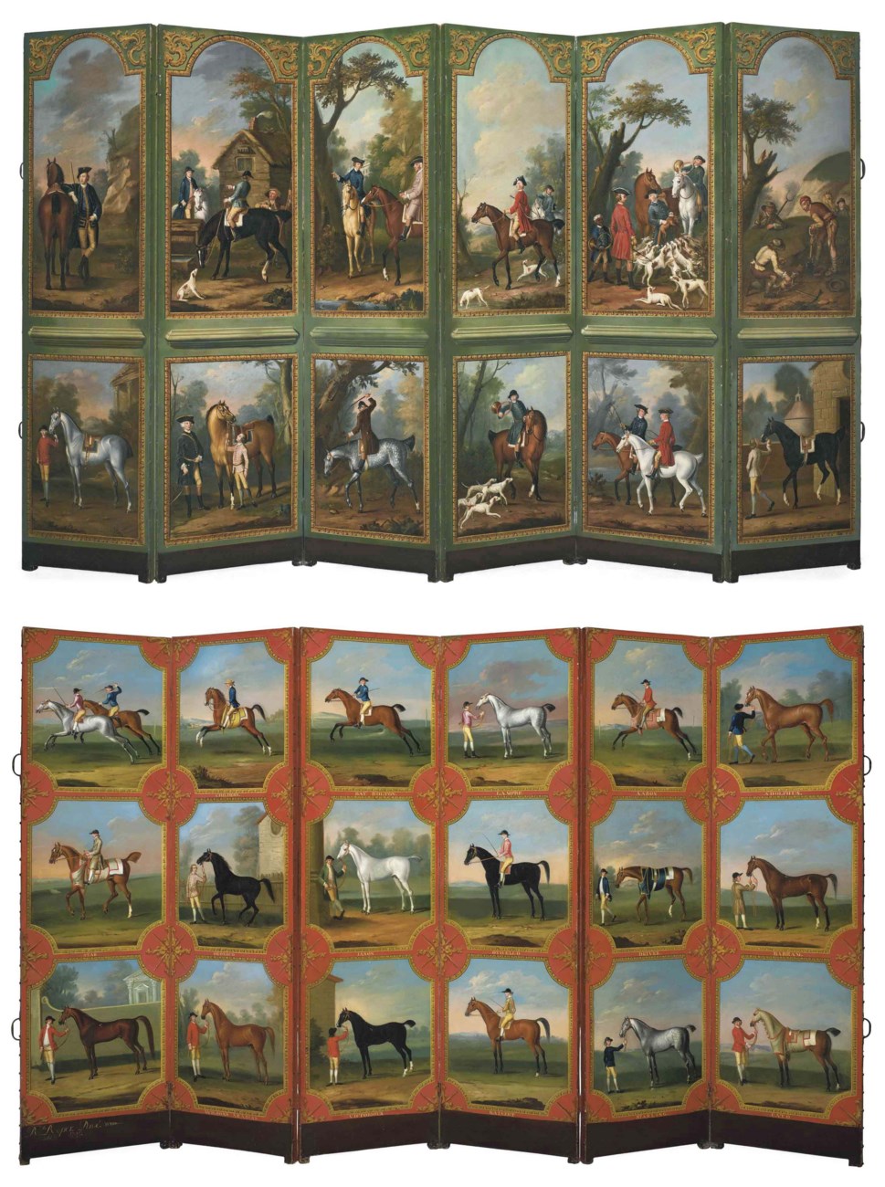 Richard Roper (active 1749-1765) , The Knox Sporting ScreenA six panel ...