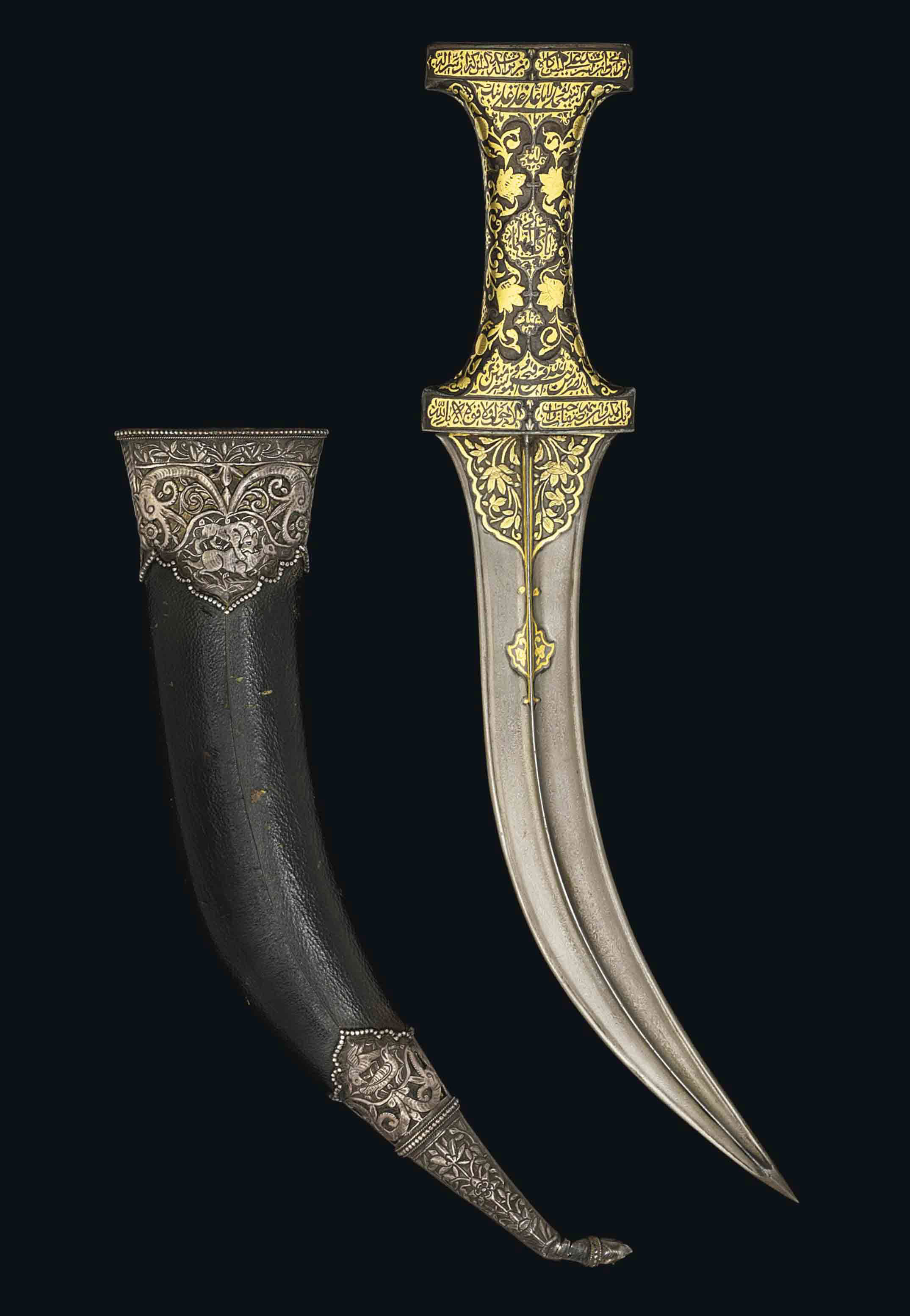 A ZAND GOLD DAMASCENED DAGGER ( JAMBIYYA ) , PROBABLY SHIRAZ, IRAN ...