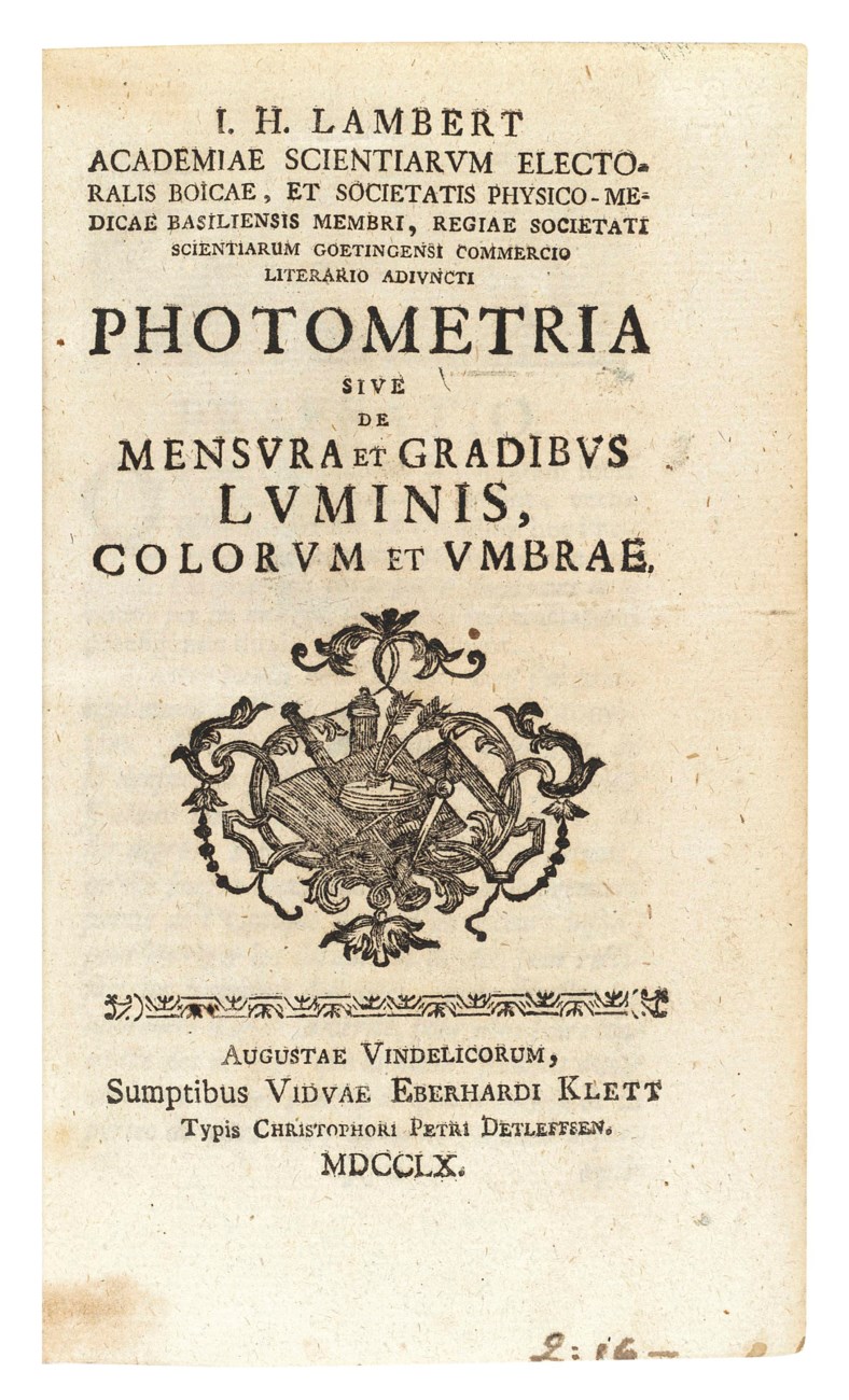 LAMBERT, Johann Heinrich (1728-1777). Photometria sive de mensura et ...