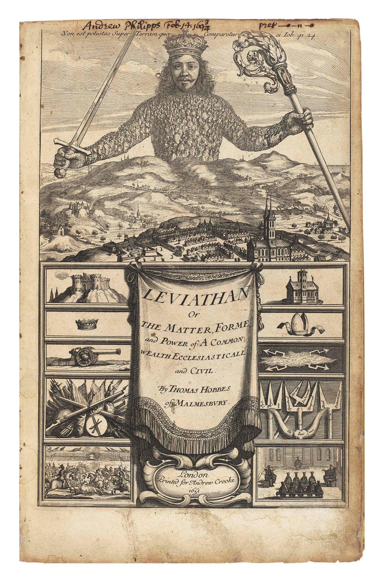 HOBBES, Thomas (1588-1679). Leviathan, or the Matter, Forme, and Power ...