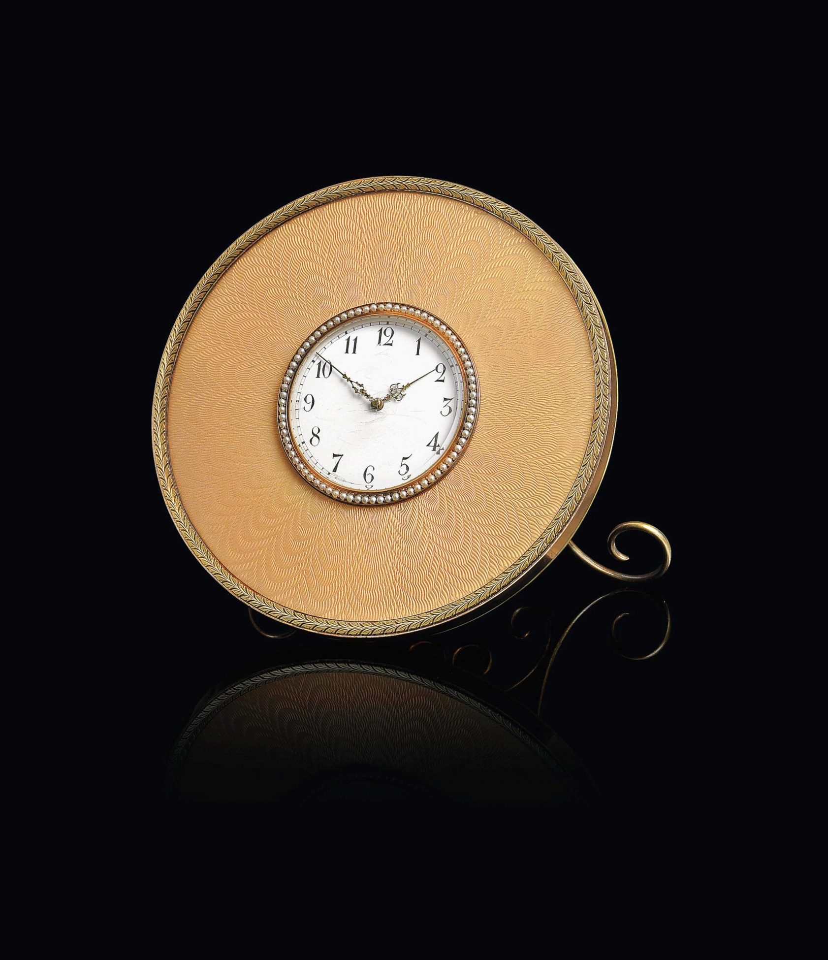 A JEWELLED SILVER-GILT AND GUILLOCHÉ ENAMEL DESK CLOCK , MARKED FABERGÉ ...