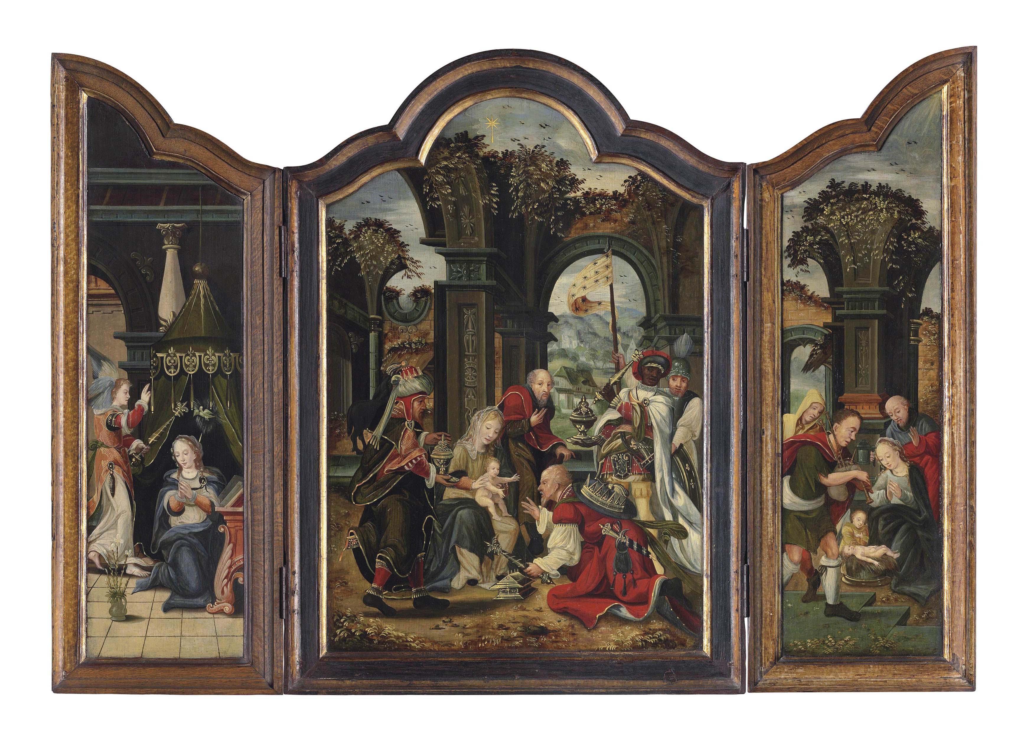 Circle of Jan Mertens II, The Master of 1518 (Antwerp c. 1470-c.1527) , A triptych: central ...