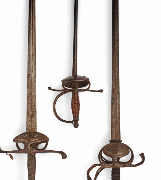 THREE DECORATIVE RAPIERS